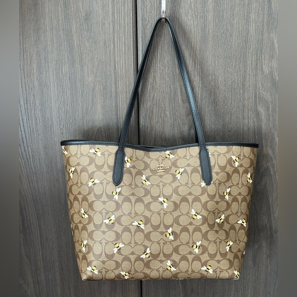 Coach | Bags | Coach Beige Khaki Tote Bags With Bees And Monogram ...